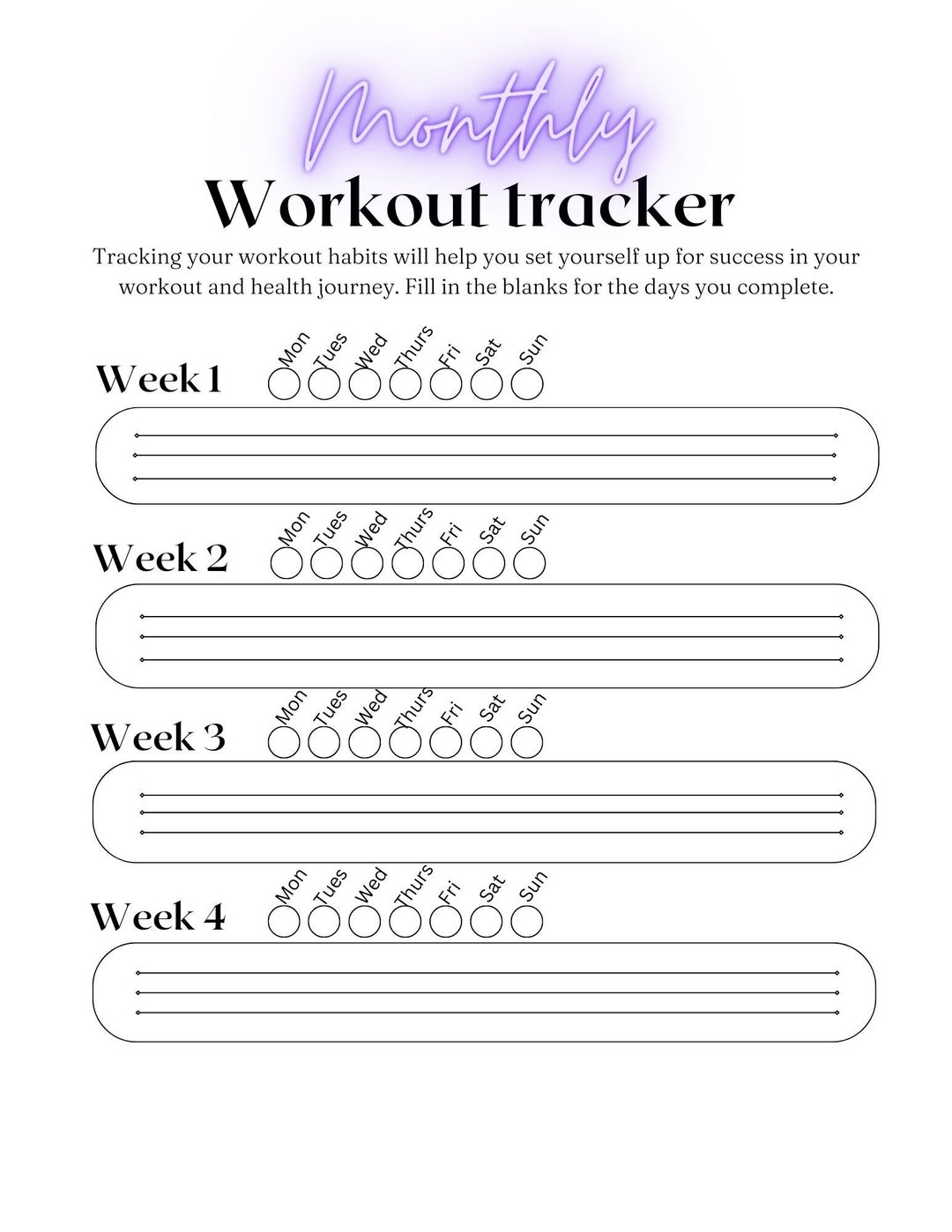 Monthly Workout Tracker Template - Etsy