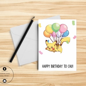 Pikachu Birthday Card Cute Funny Card Printable - Etsy