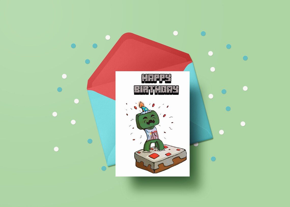 Mine Birthday Card Video Game Birthday Card Gamer Birthday Card Pixel ...