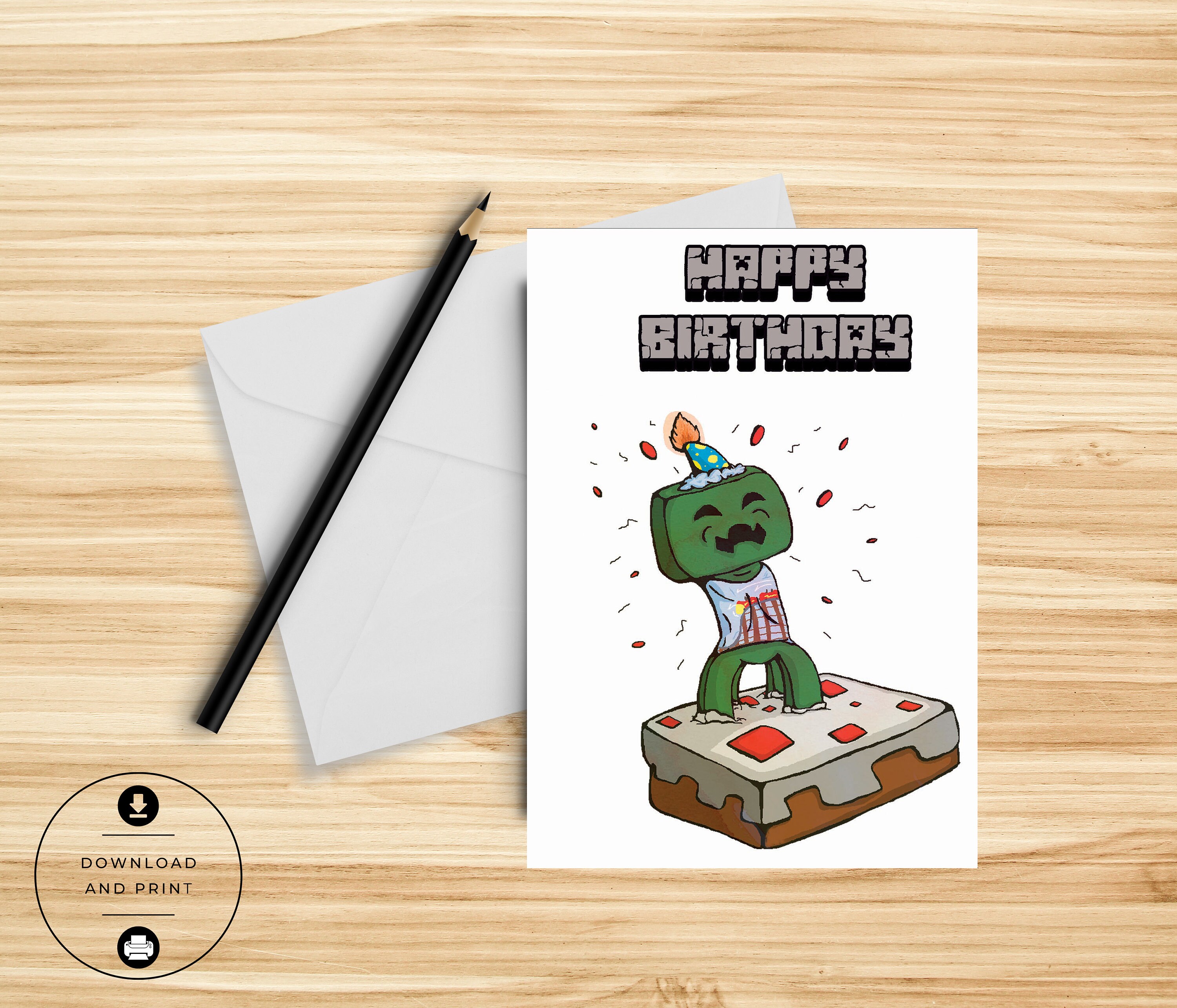 Mine Birthday Card Video Game Birthday Card Gamer Birthday Card Pixel ...