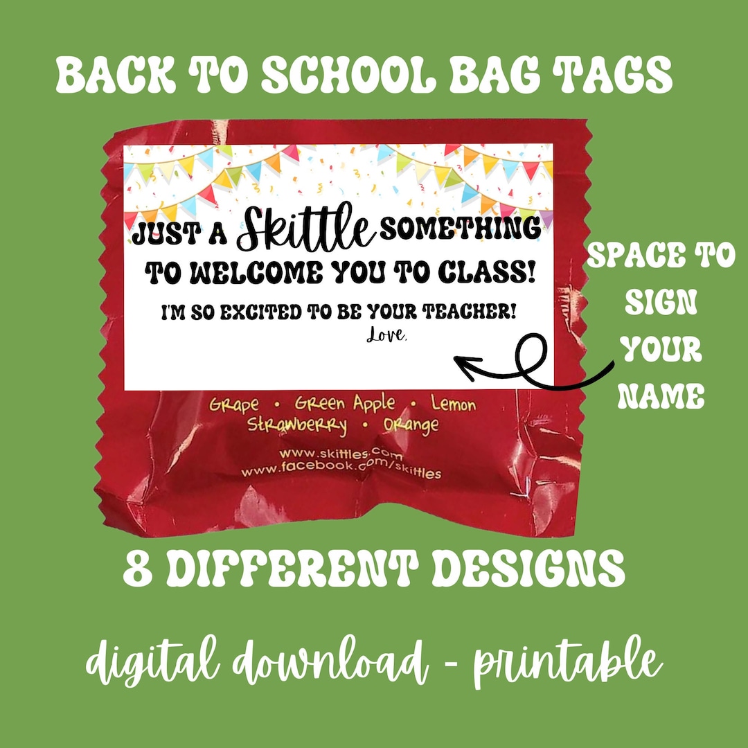 Back to School Treat Bag Tags: Skittle Welcome Gift (digital Download ...