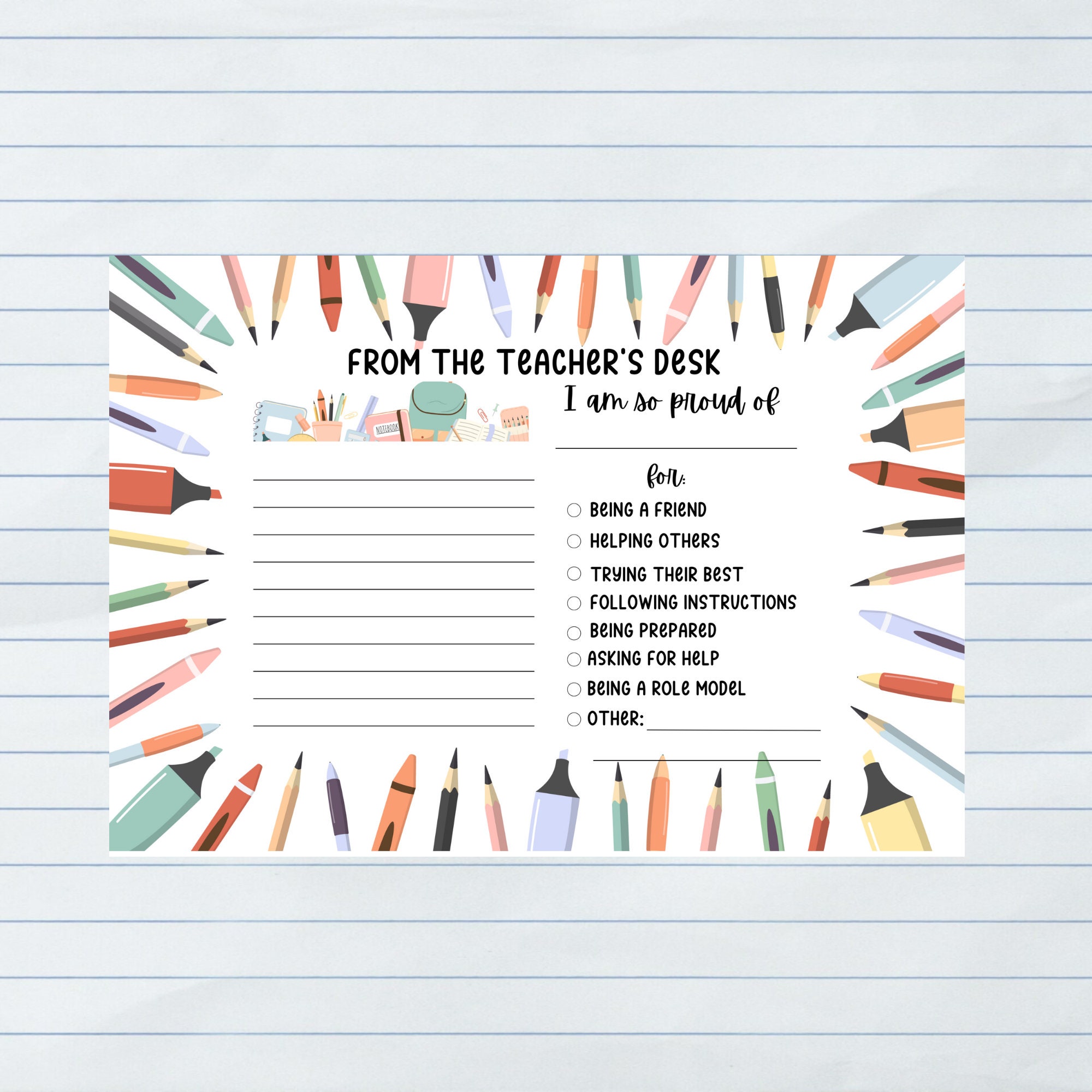 Positive Teacher Note From Teacher Desk Note for Parent Teacher ...