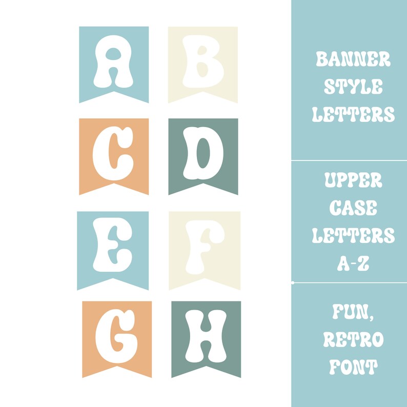Alphabet Letters Super Retro Font Pastel Color Pallet Print Neutral ...
