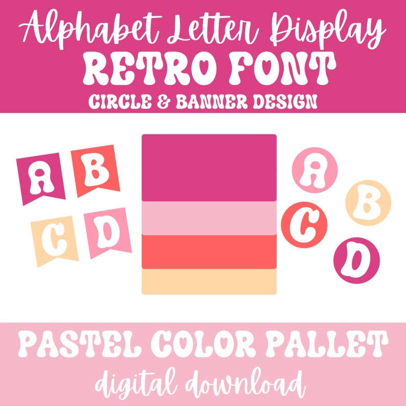 Alphabet Letters Super Retro Font Pastel Color Pallet Print Pink Pallet ...