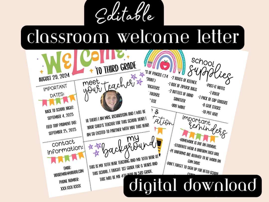 Editable Teacher Welcome Letter Template: Back to School (digital ...