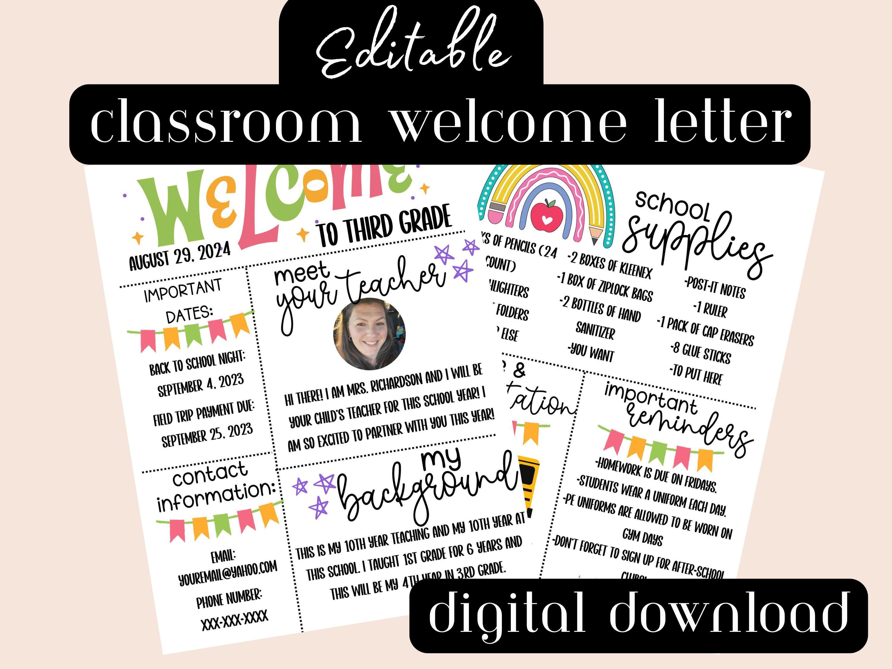 Teacher Letter for Parents Back to School Welcome Letter Classroom ...