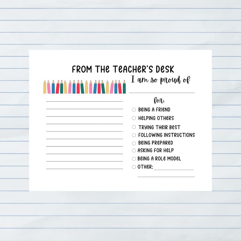 Positive Teacher Note From Teacher Desk Note for Parent Teacher ...