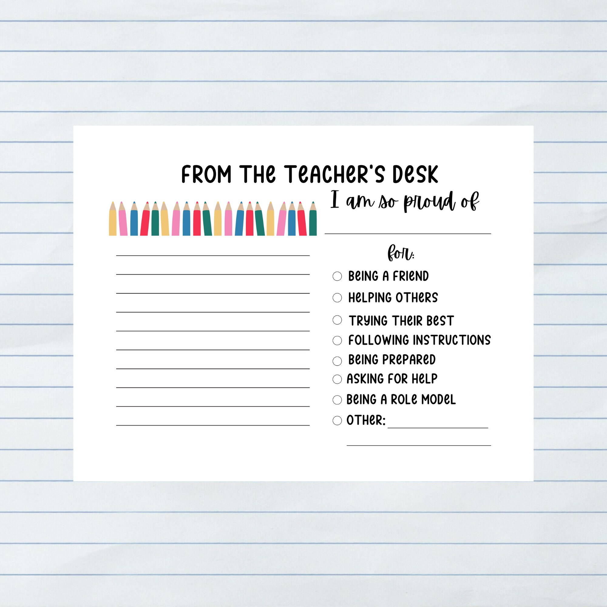 Positive Teacher Note From Teacher Desk Note for Parent Teacher ...