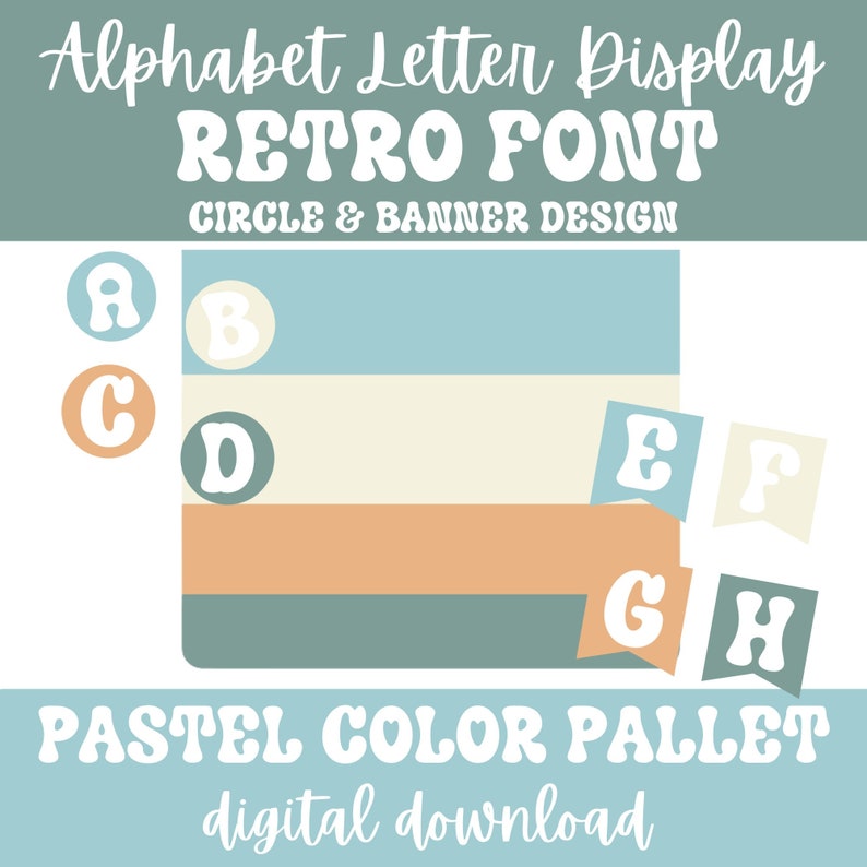 Alphabet Letters Super Retro Font Pastel Color Pallet Print Neutral ...