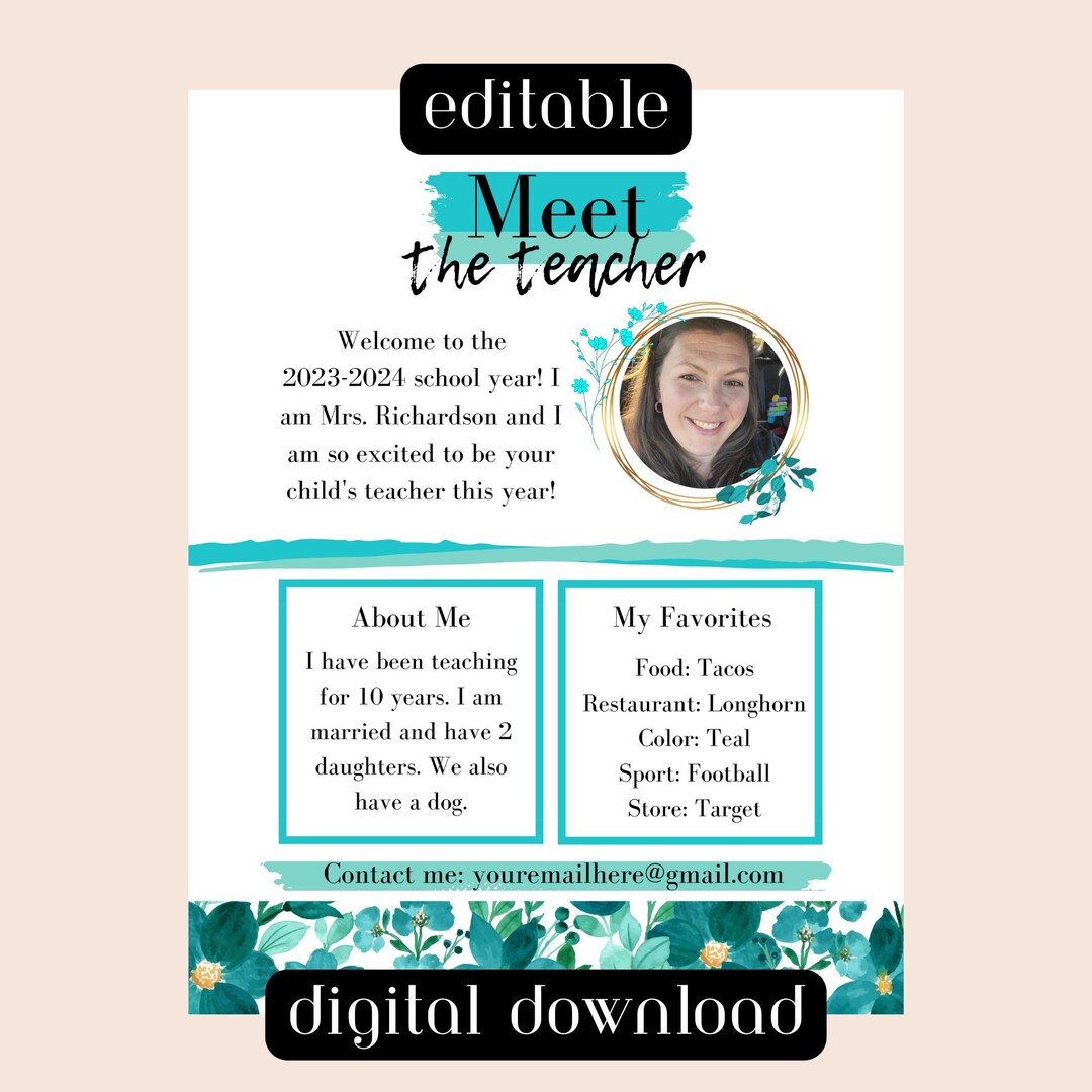 Editable Meet the Teacher Letter Template: Back to School (digital ...