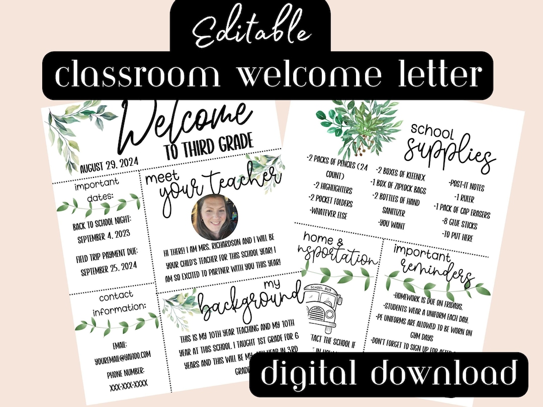 Editable Teacher Welcome Letter Template (digital Download) - Etsy