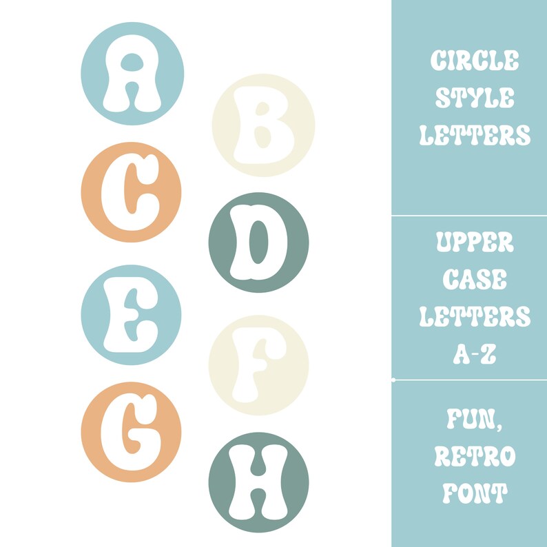 Alphabet Letters Super Retro Font Pastel Color Pallet Print Neutral ...