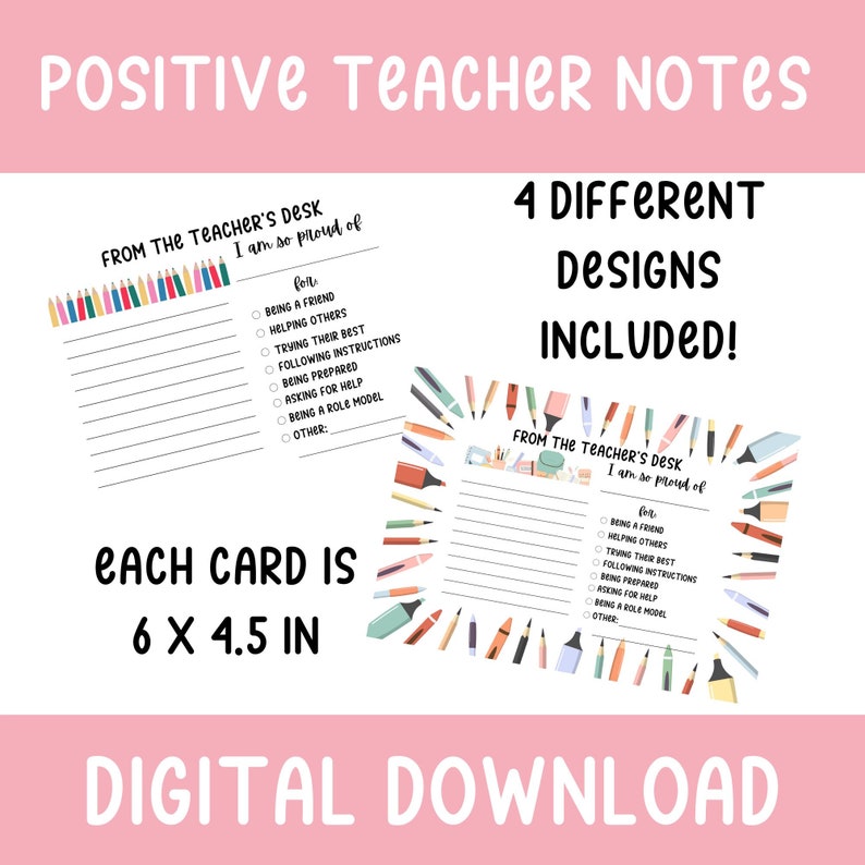 Positive Teacher Note From Teacher Desk Note for Parent - Etsy