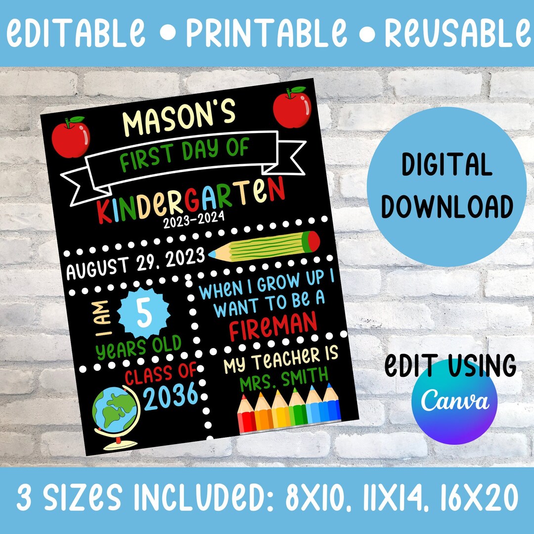 Editable First Day of School Sign: Pastel Photo Prop (digital Download ...