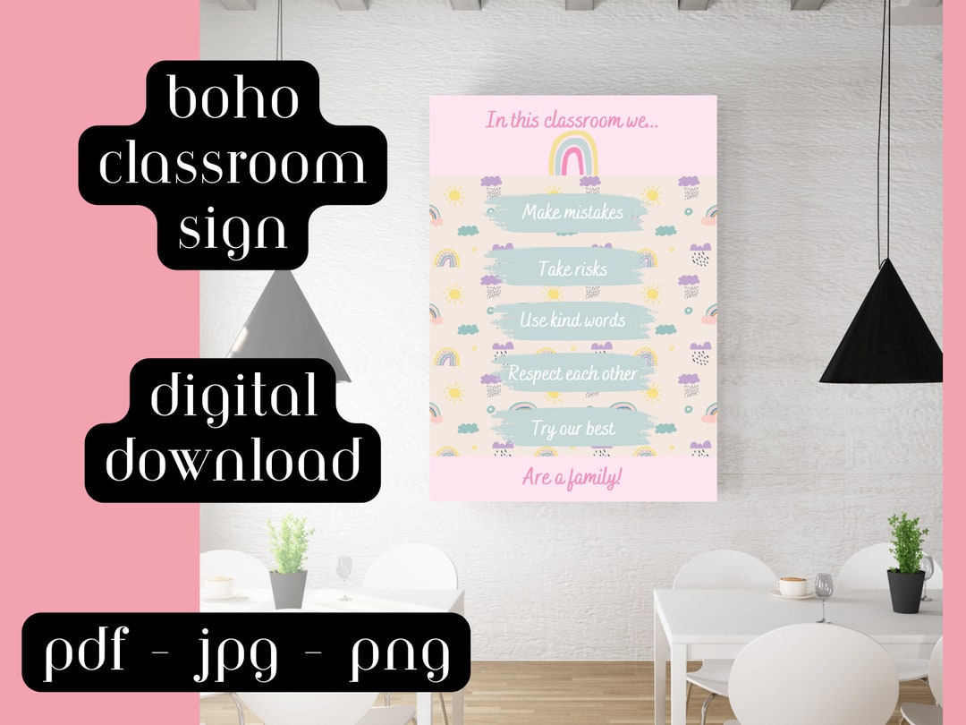 Boho Classroom Sign Classroom Family Rainbow Decor Boho Classroom Decor ...