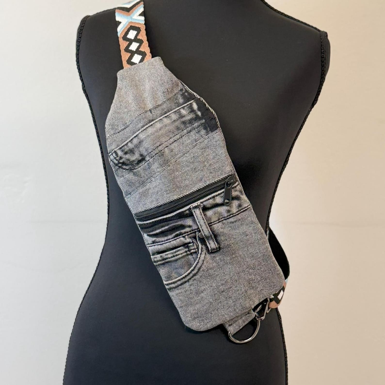 Upcycled Denim Sling Bag: Handmade Crossbody With Guitar Strap - Etsy