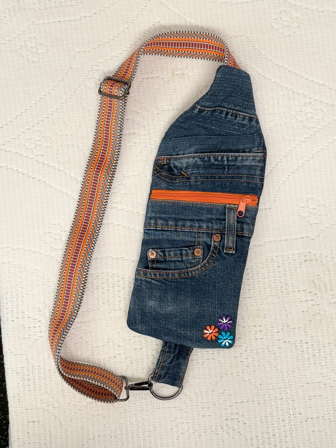 Upcycled Denim Sling Bag: Retro Revival Handmade Crossbody With Guitar ...