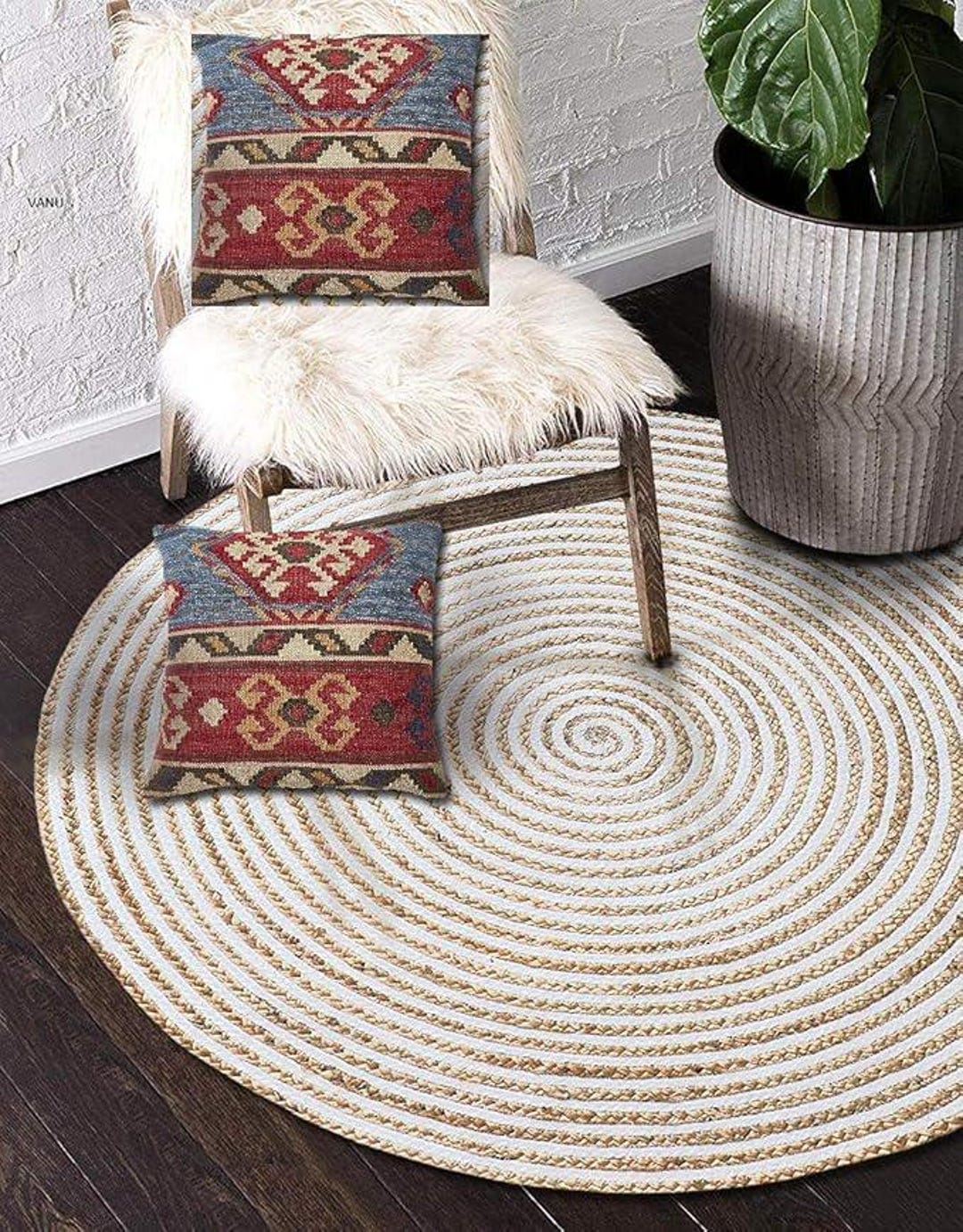 Cotton Round Handwoven Braided Jute Rug Eco-friendly Home Decor Natural ...