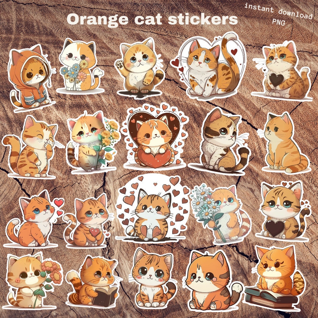 Cat Clipart - Digital Stickers - Png Bundle - Cat Printable Stickers ...