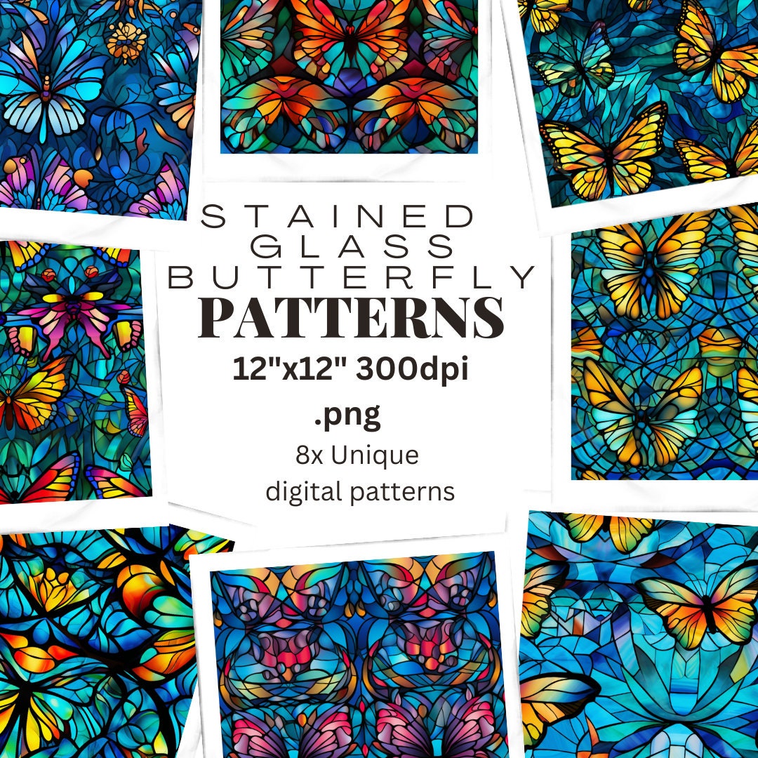STAINED GLASS BUTTERFLY Patterns X8 | High-quality Seamless Digital ...