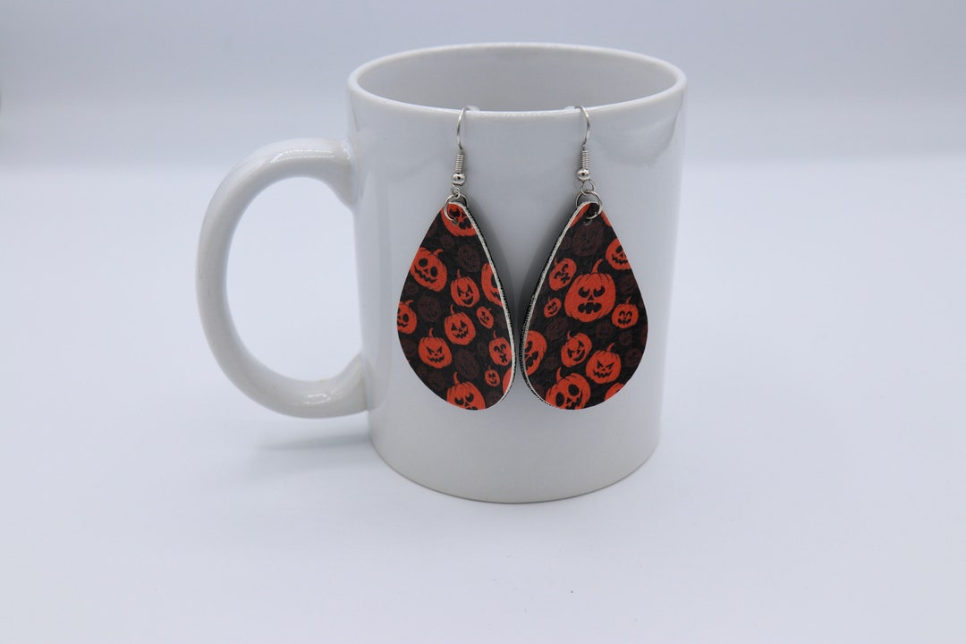 Fun & Spooky Jack O'lantern Pattern Teardrop Earrings - Etsy