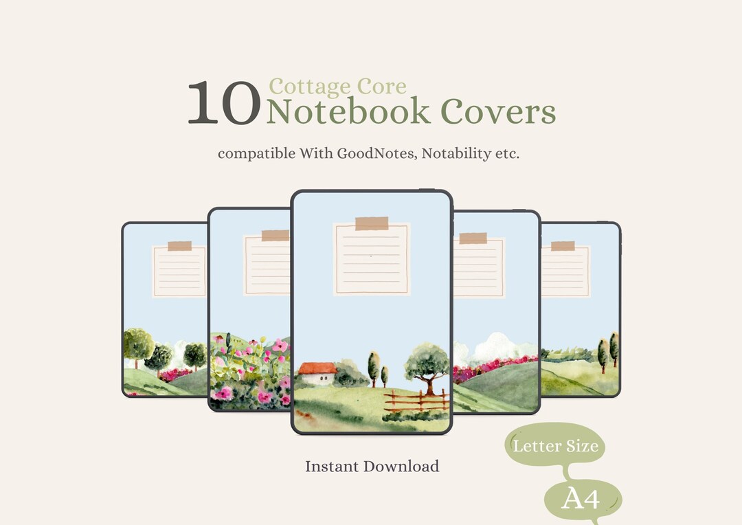 10 Digital Notebook Covers Cottagecore Aesthetic Cover A4, Letter Size ...
