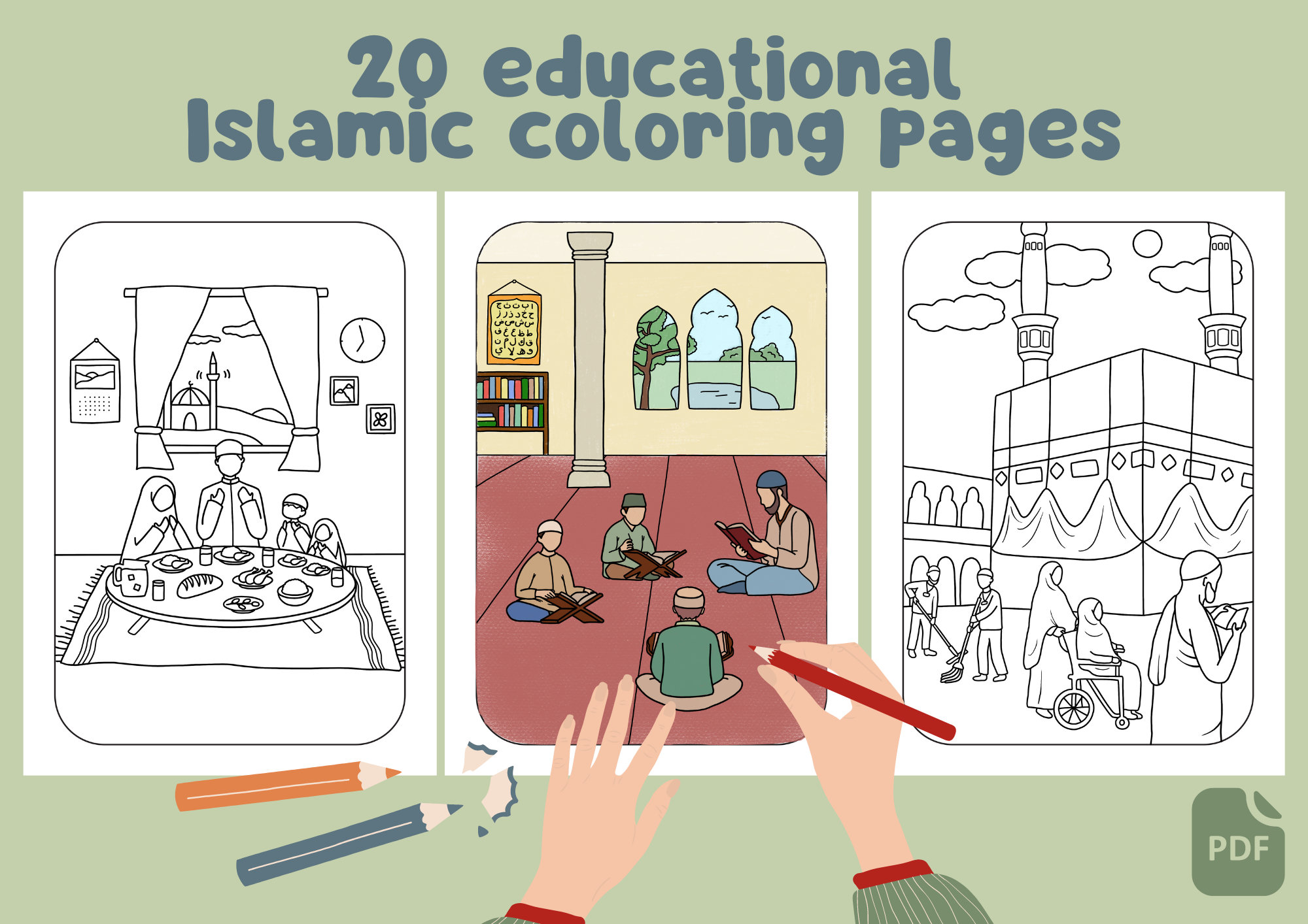 Islamic Coloring Pages for Kids, Islamic Activity Book, Muslim Kids ...