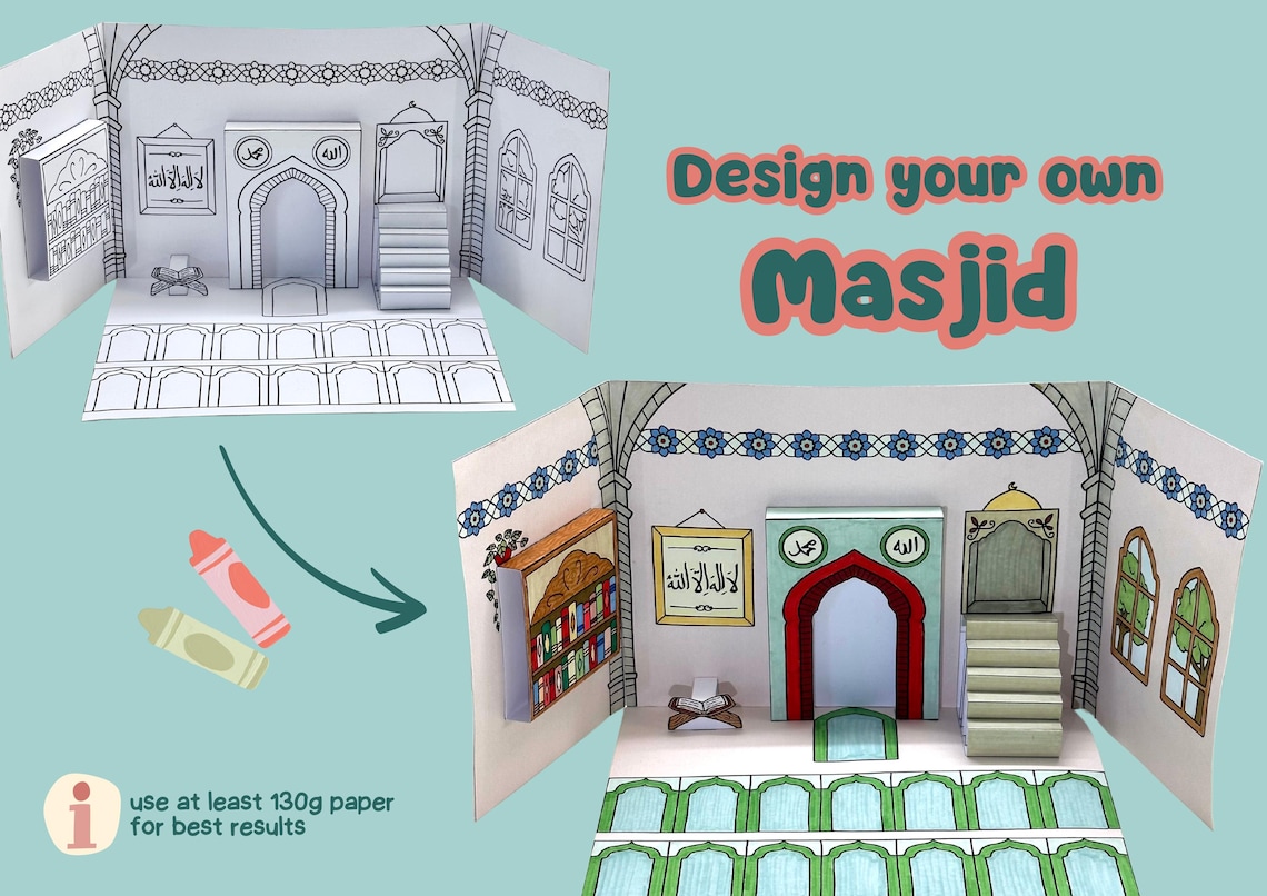 DIY Printable Pop-up Masjid for Muslim Kids, İslamic Crafts, Paper ...