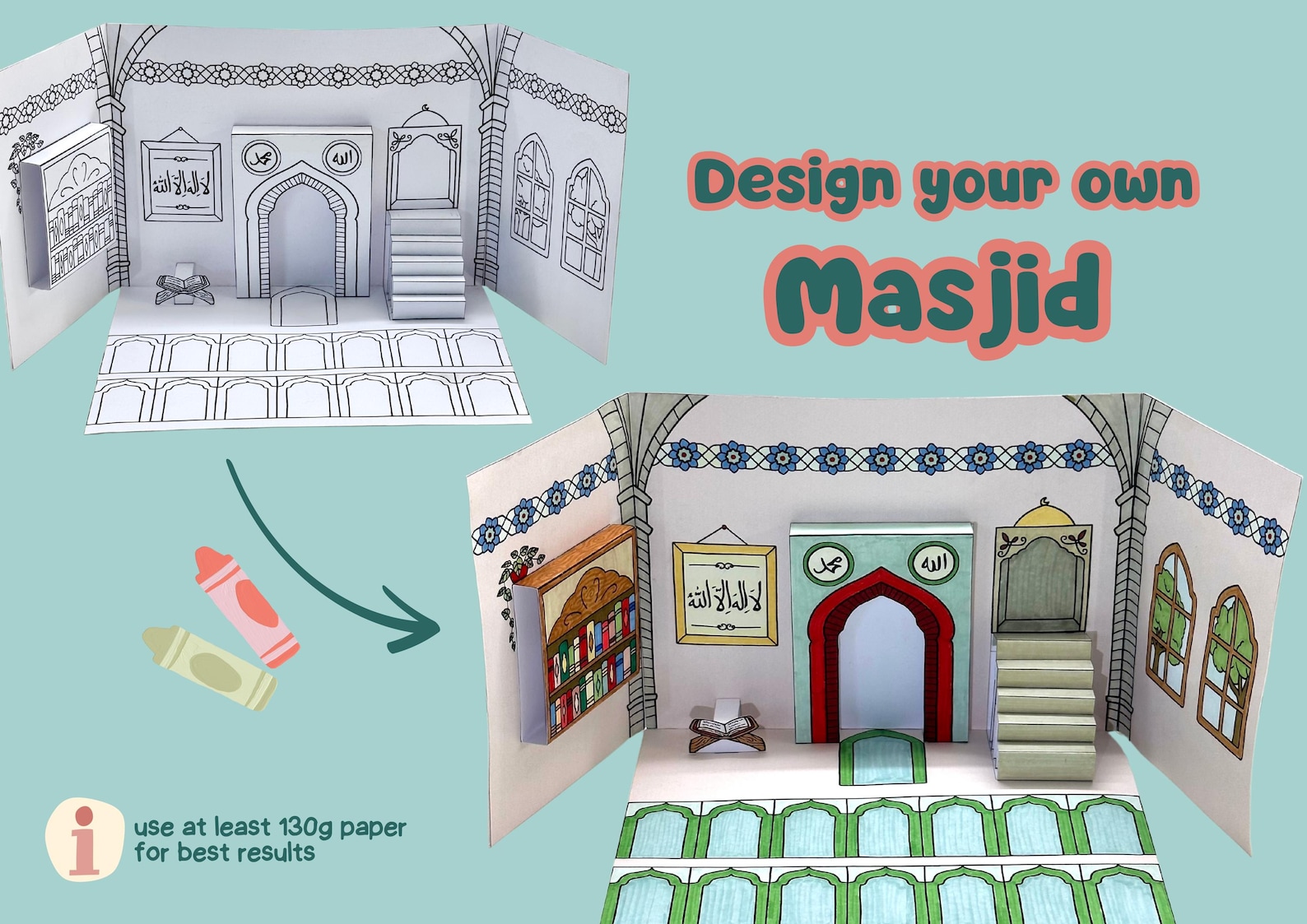 DIY Printable Pop-up Masjid for Muslim Kids, İslamic Crafts, Paper ...