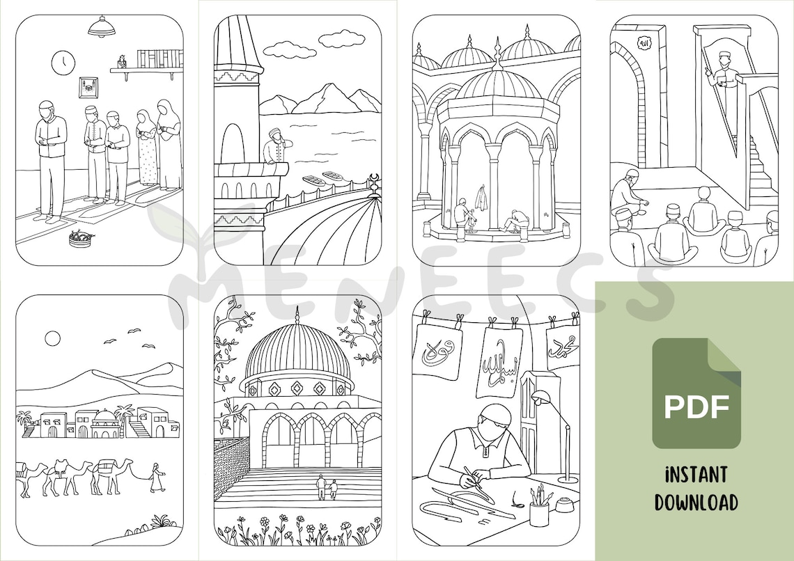 Islamic Coloring Pages for Kids, Islamic Activity Book, Muslim Kids ...