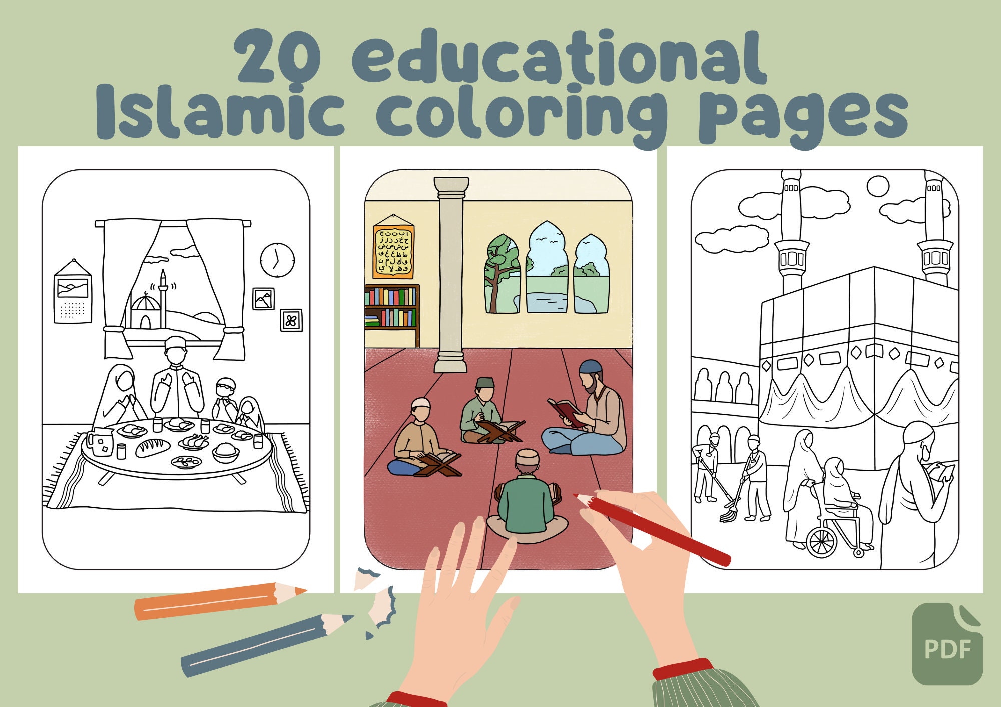 Islamic Coloring Pages for Kids, Islamic Activity Book, Muslim Kids ...