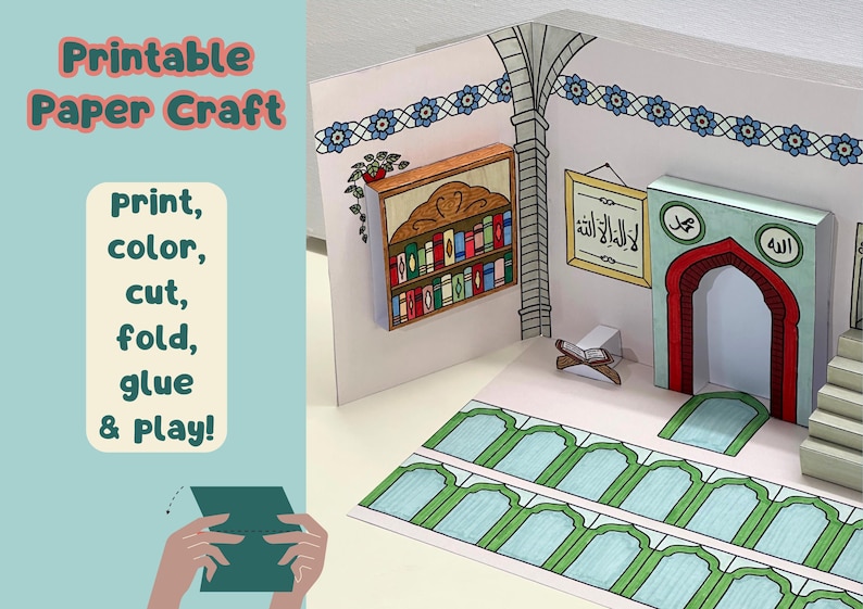 DIY Printable Pop-up Masjid for Muslim Kids, İslamic Crafts, Paper ...