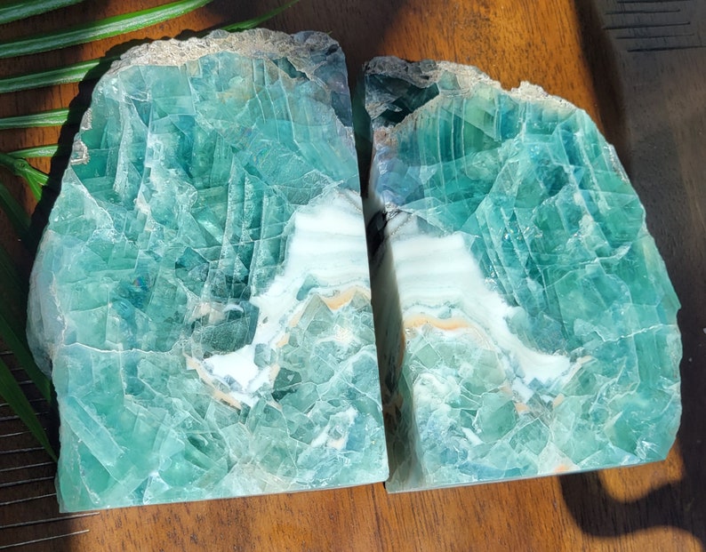 Large Fluorite Crystal Bookend. Polished Crystal Bookend. Stone ...
