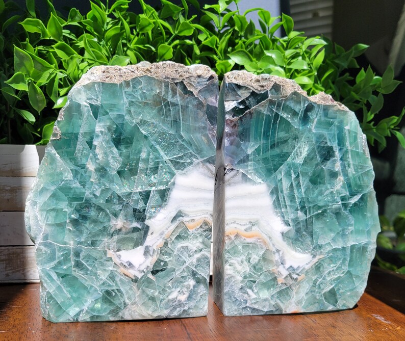 Large Fluorite Crystal Bookend. Polished Crystal Bookend. Stone ...