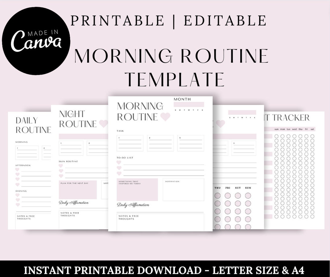 Morning Evening Night Routine Template, Daily to Do List, Canva ...