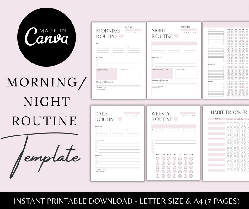 Morning Evening Night Routine Template, Daily to Do List, Canva ...
