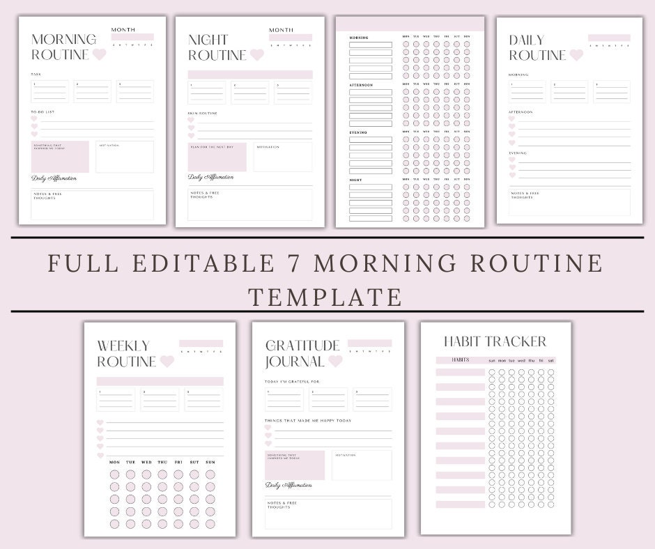 Morning Evening Night Routine Template, Daily to Do List, Canva ...