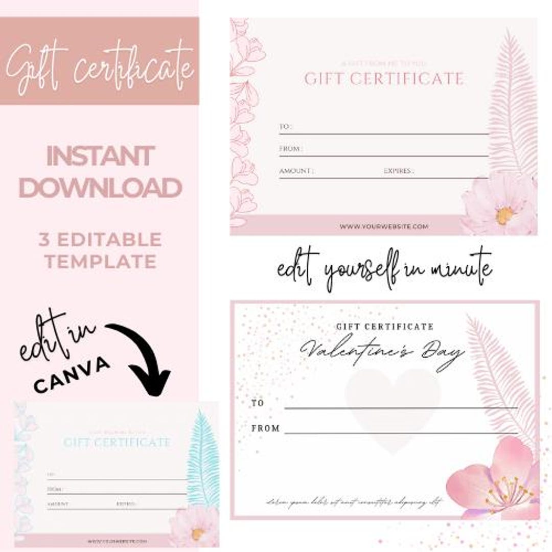 Pink Leaf Gift Voucher Design Template, Valentine’s Beauty Gift Card ...