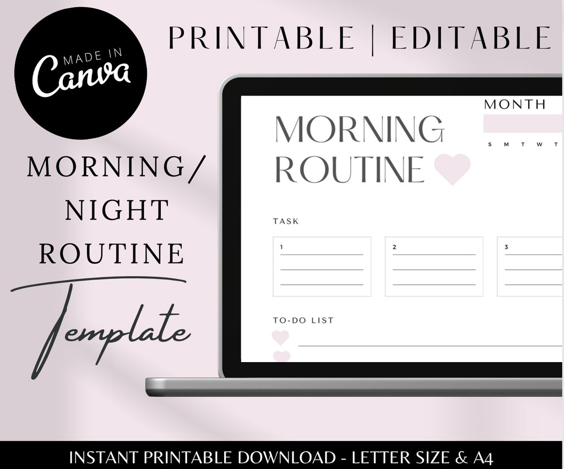 Morning Evening Night Routine Template, Daily to Do List, Canva ...