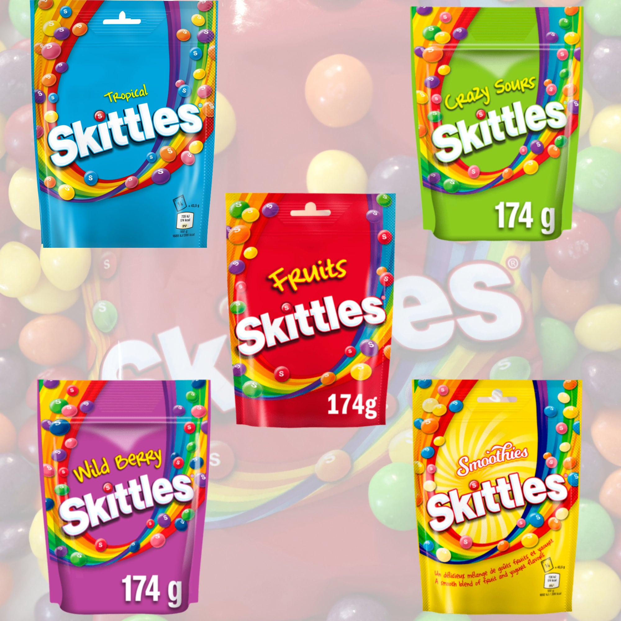 Skittles Variety Pack Original, Tropical, Wild Berry, Smoothies, Crazy Sours - Etsy