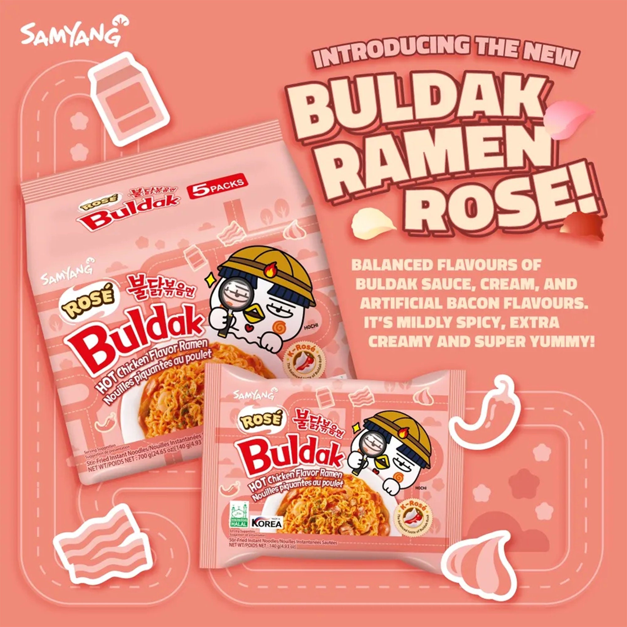 Samyang Buldak Rosé Extra Creamy K-rose Stir Fried Hot Chicken Ramen 4 ...