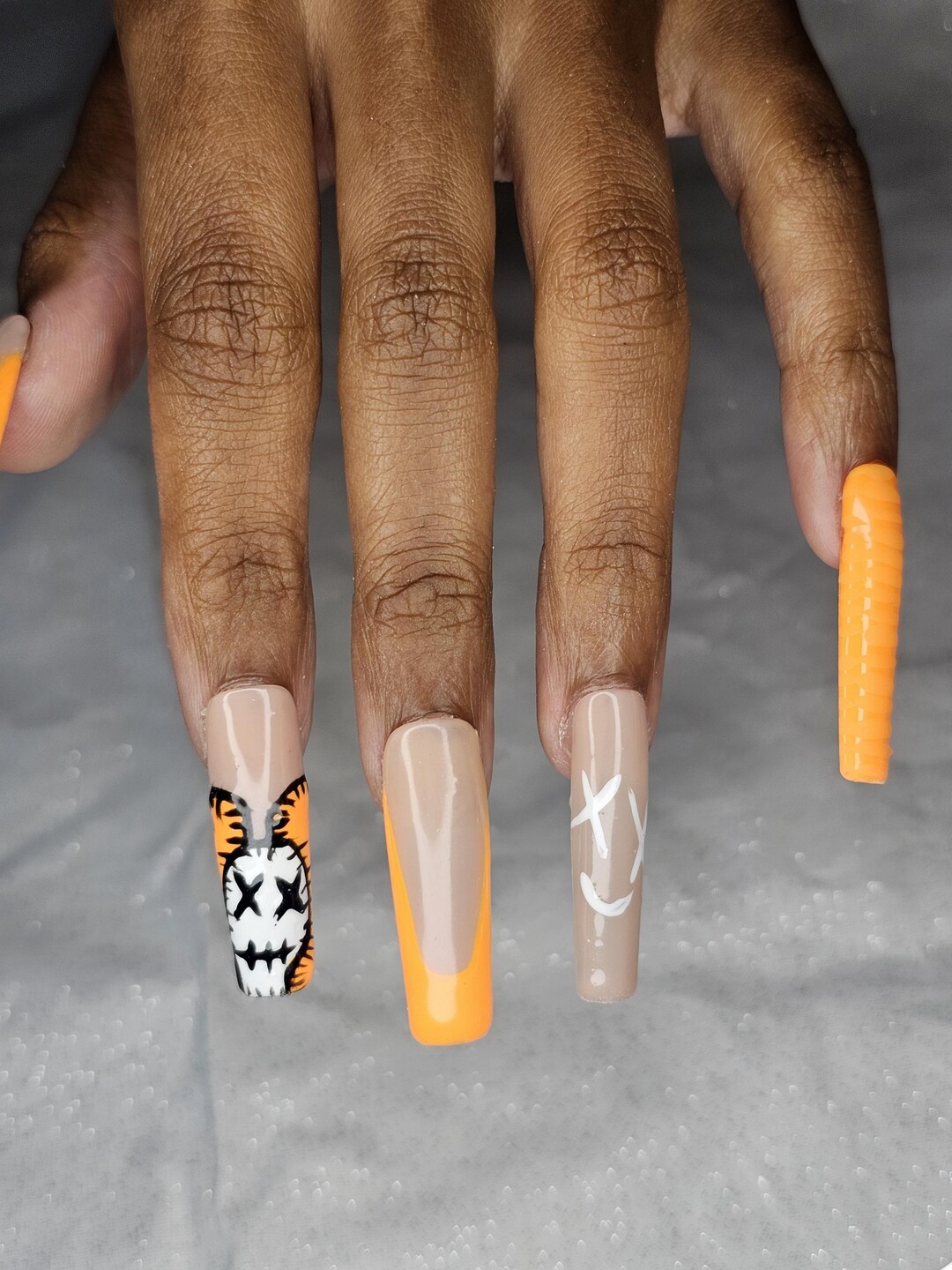 Orange Kaws Setcartoon Nail Art Orange Nail Press Ons Kaws Nails Custom ...
