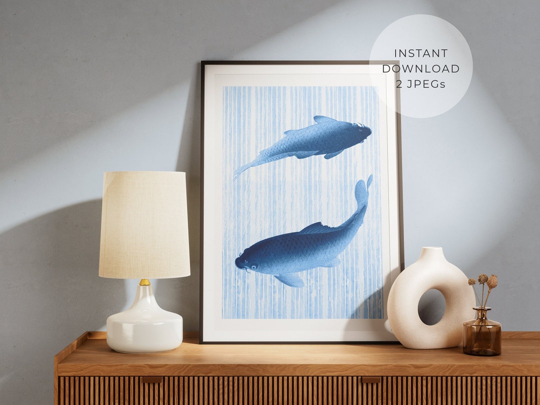 Japanese Blue Fish Poster Minimalist Art Print Instant Digital Download ...