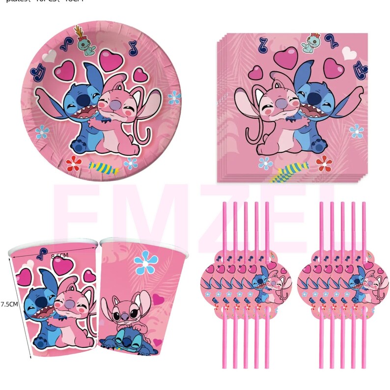 Lilo and Stitch Pink Birthday Party Decoration Cake Topper Tableware ...