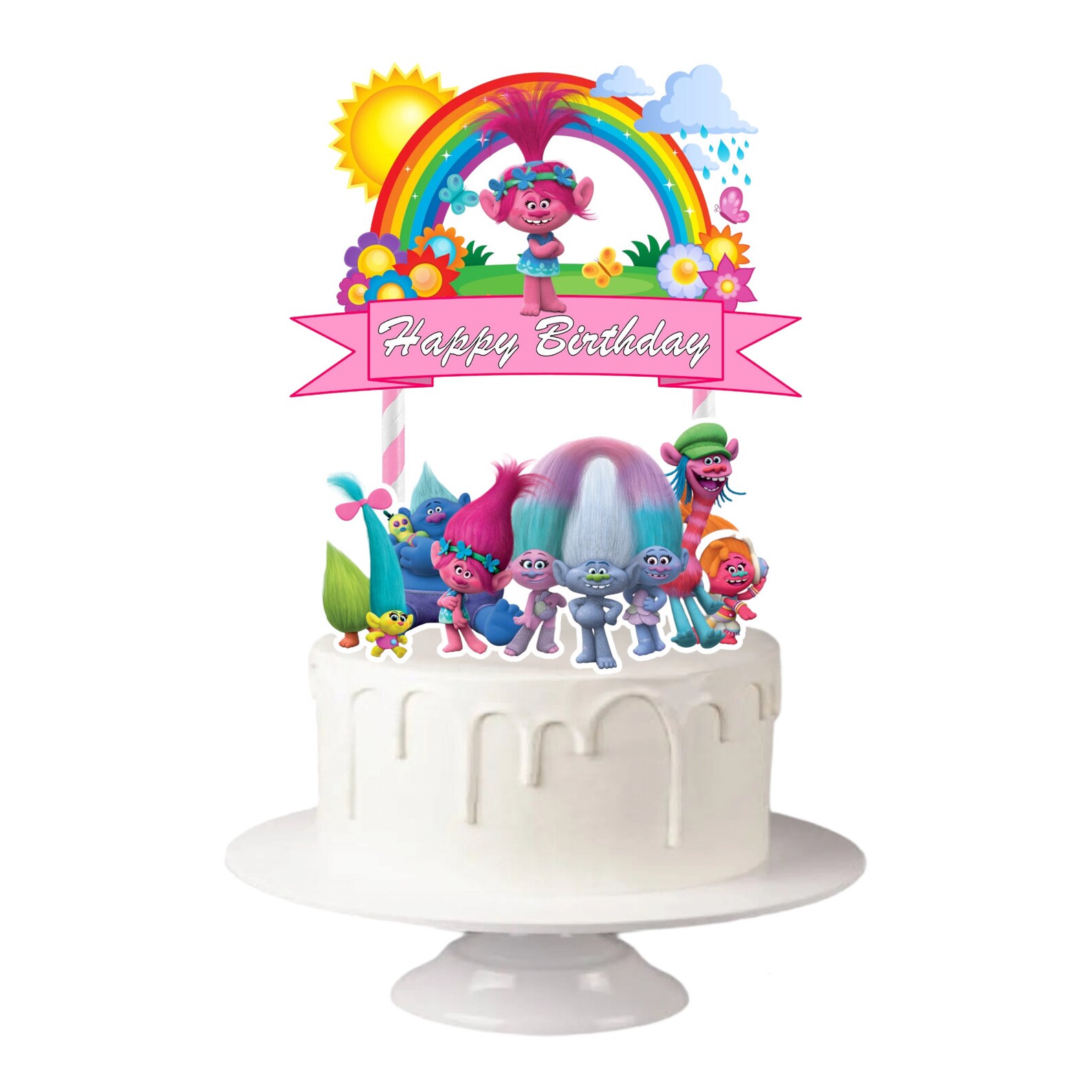 Trolls Poppy Branch Pink Birthday Cake Topper Decoration SELF-ASSEMBLY ...