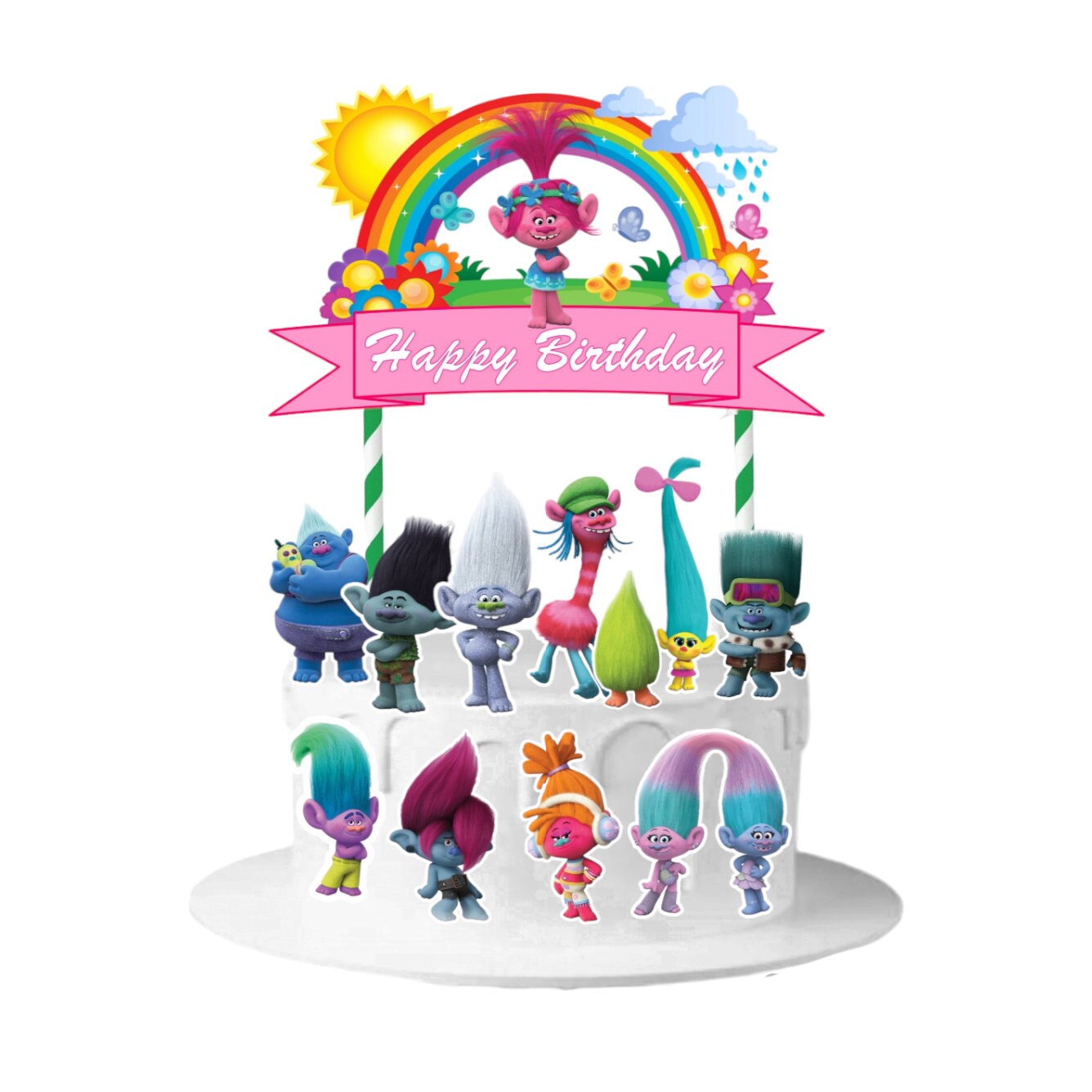 Trolls Poppy Branch Pink Birthday Cake Topper Decoration SELF-ASSEMBLY ...