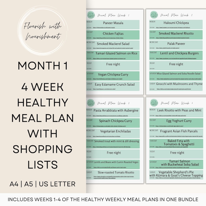 1 Month Healthy Meal Plan With Shopping List Flexitarian Meal Plan With ...