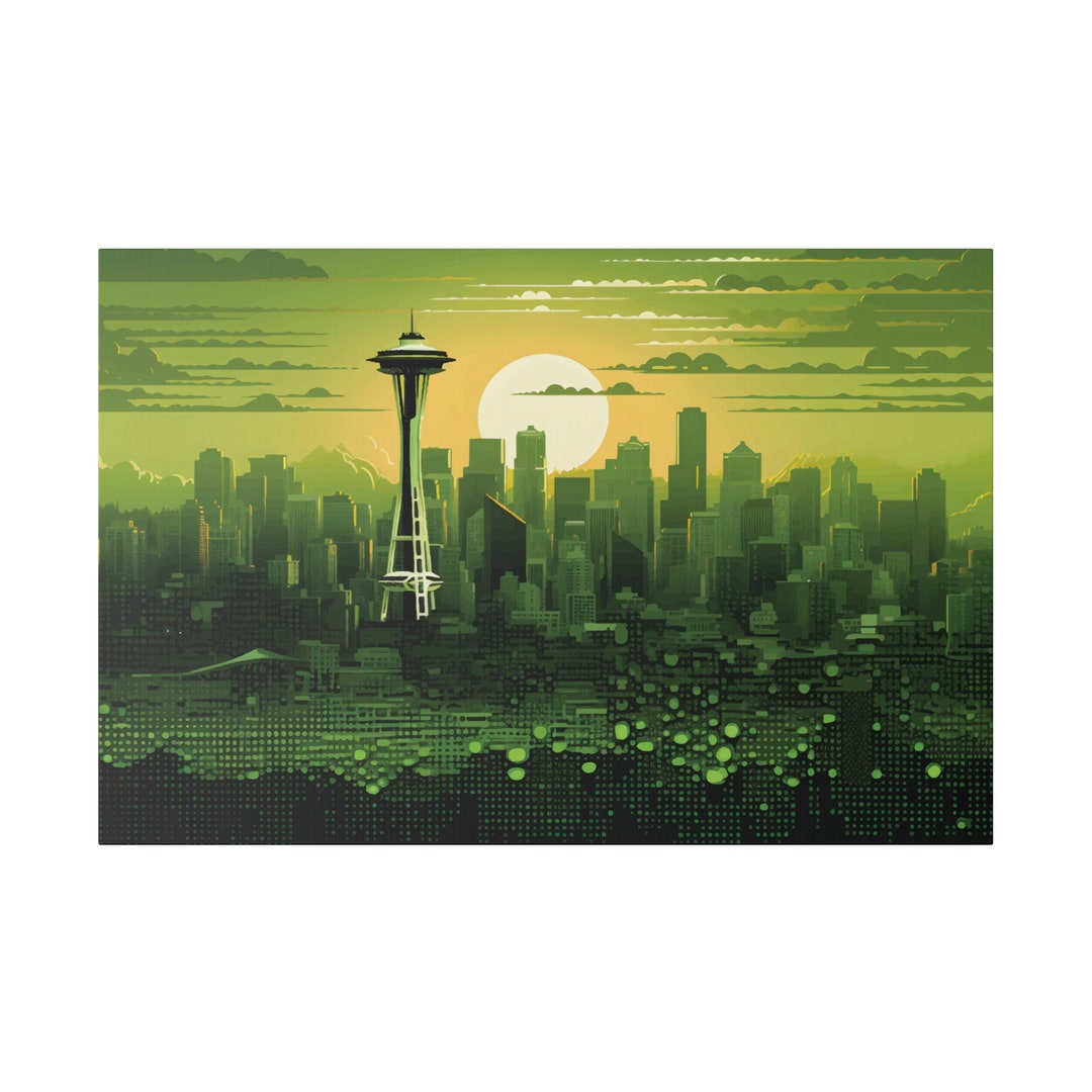 Seattle City Skyline on Canvas 36 X 24 Print Matte Stretched 0.75 Wall ...