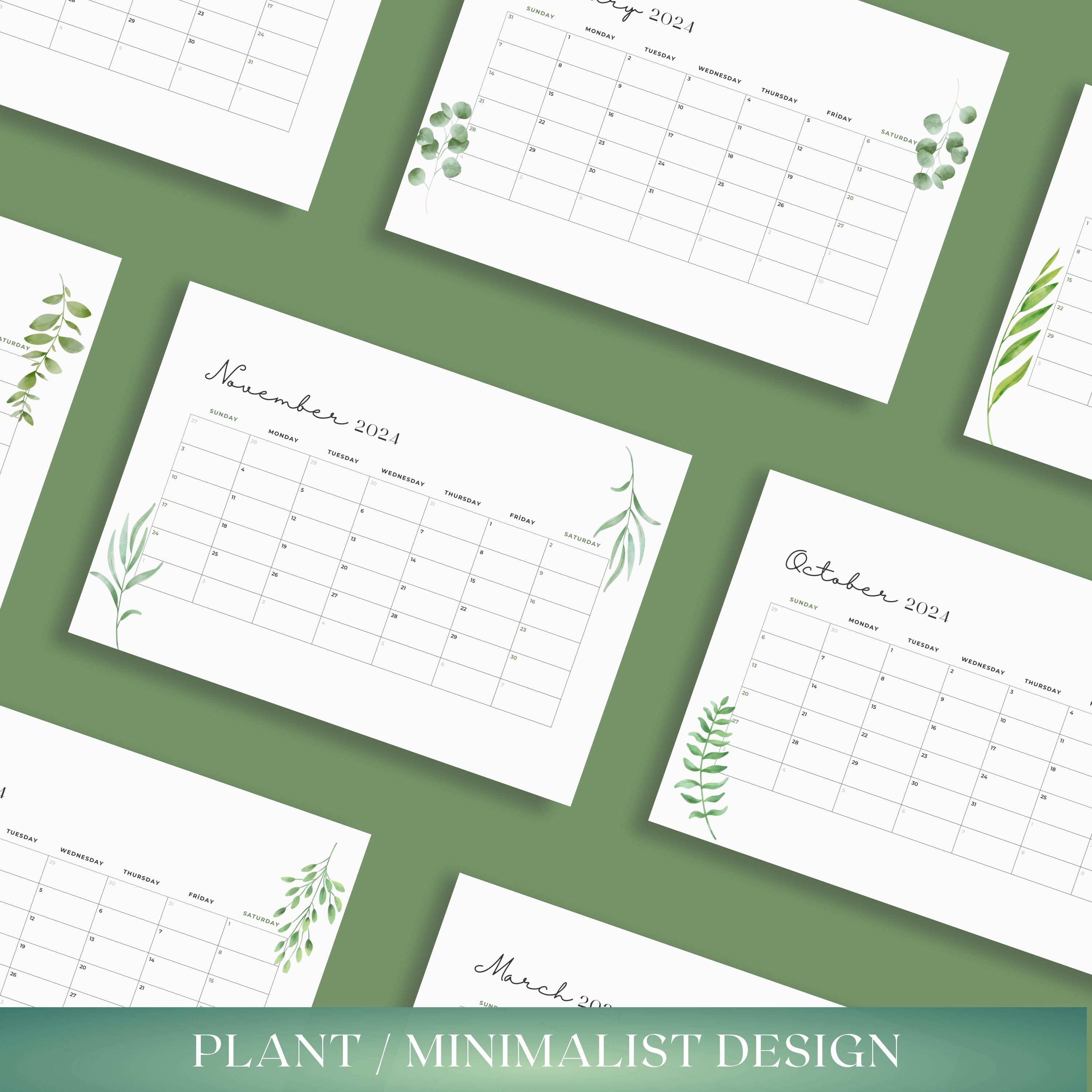 2024 Calendar Printable Plant / Minimalist Calender Calendar - Etsy