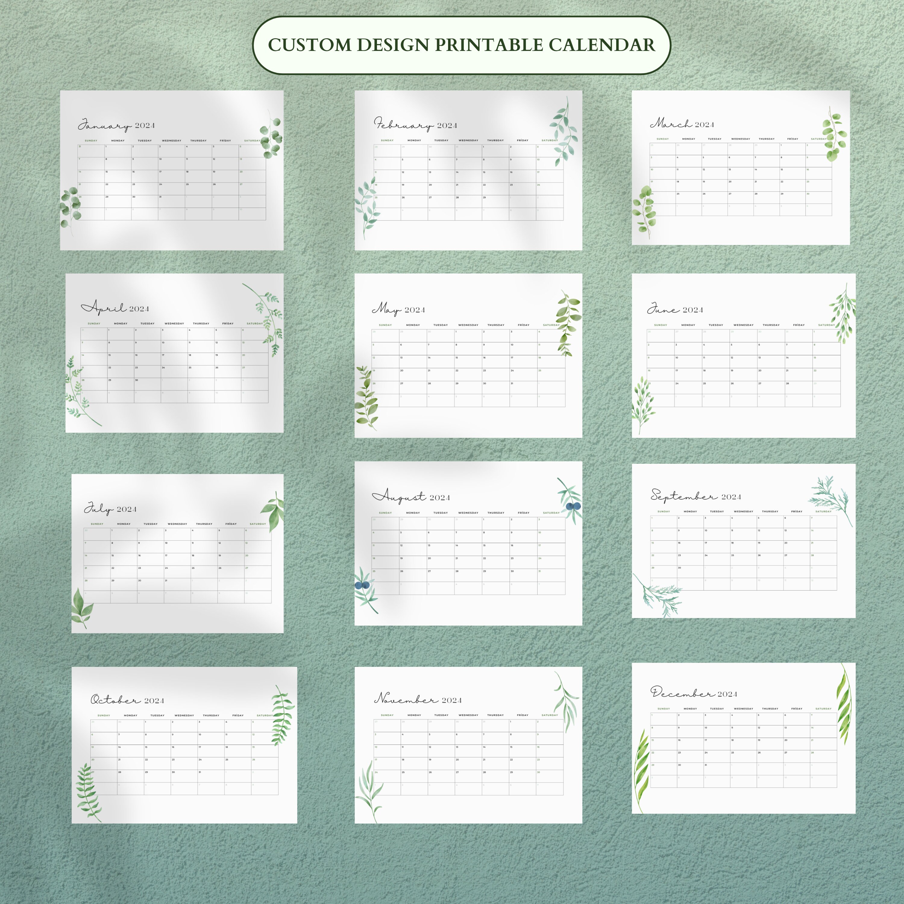 2024 Calendar Printable Plant / Minimalist Calender Calendar - Etsy